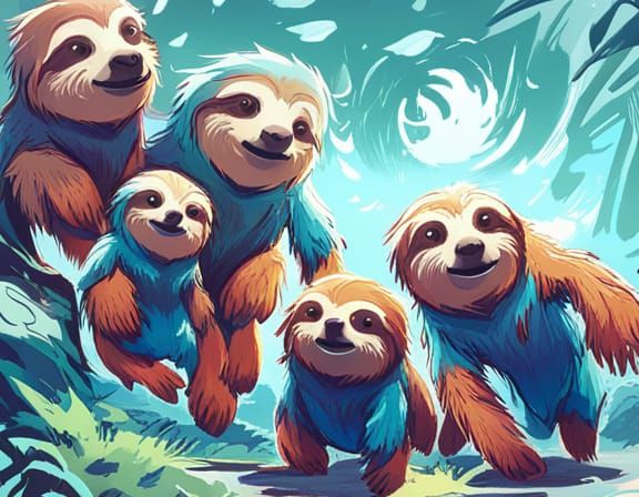 Sloth family in the run - AI Generated Artwork - NightCafe Creator