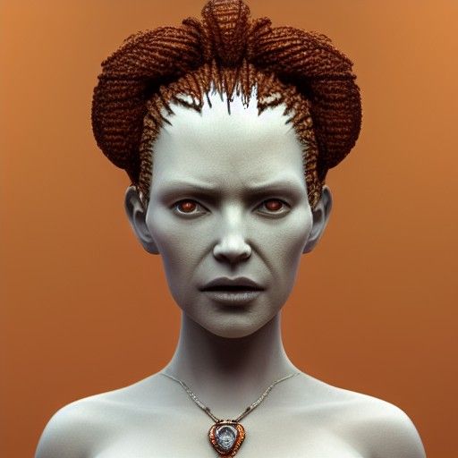 sculpture of a woman with porcelain skin, rasta hair and a diamond on ...