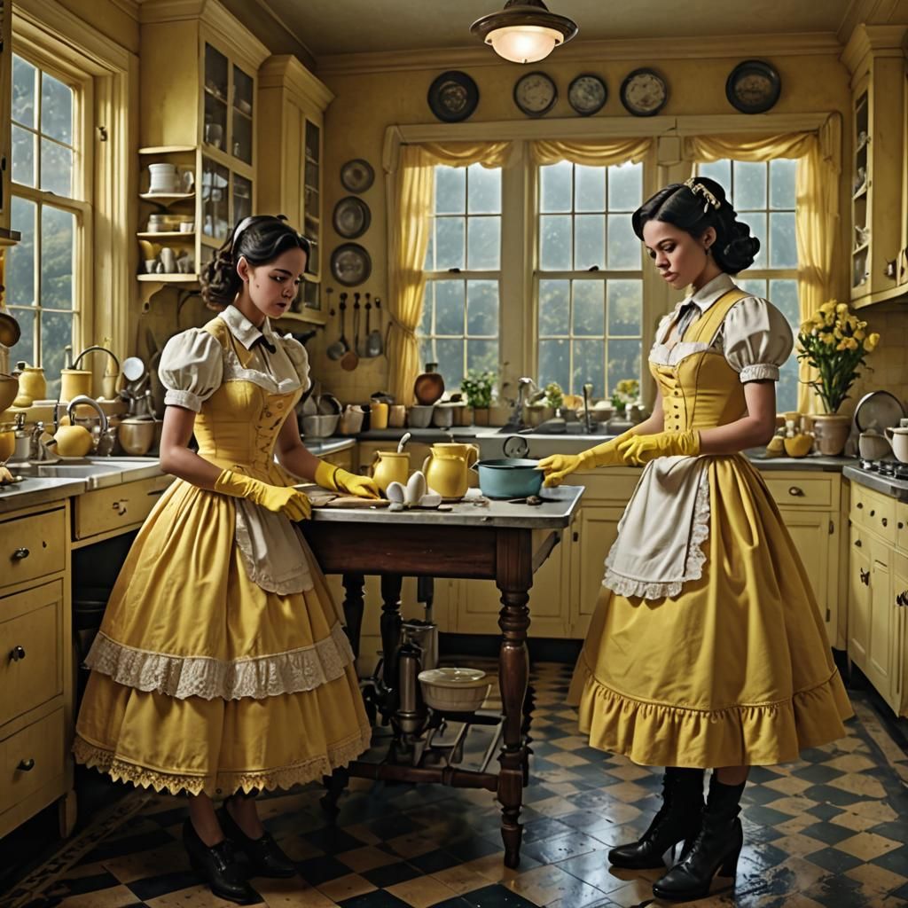 Young Stepford Wives in 1950s Kitchen Scene - AI Art