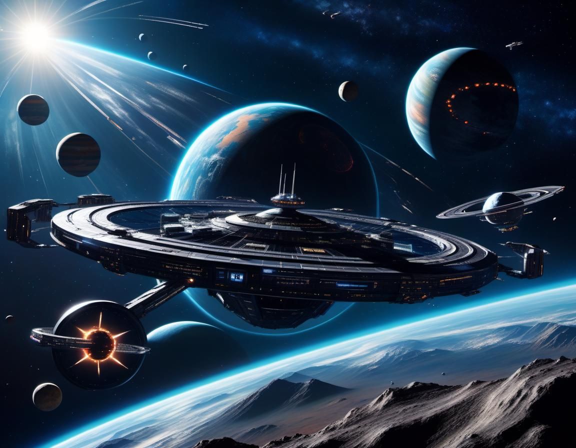 A cinematic, futuristic scene showcasing a vast planetary defense ...