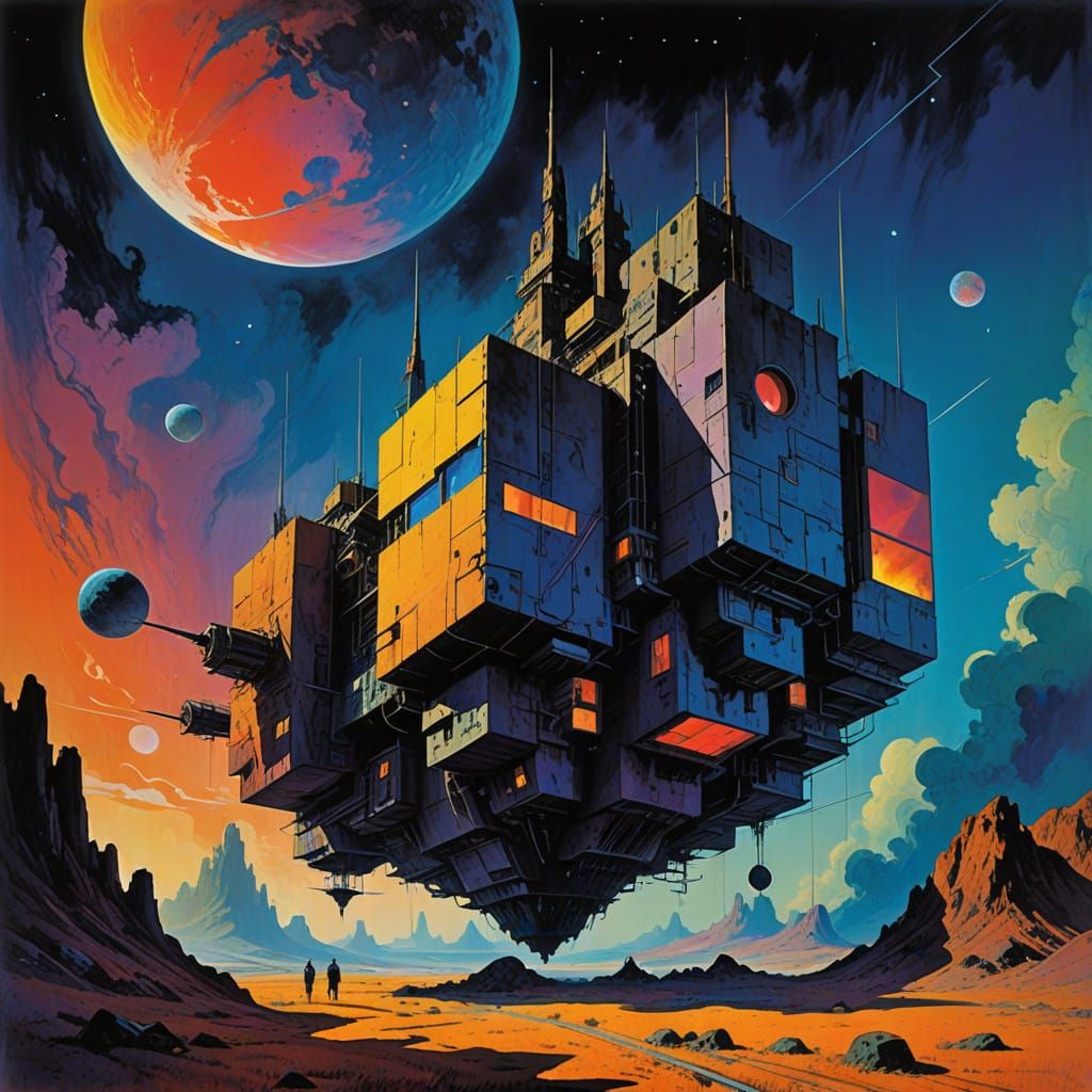 Stunning Cube-Shaped Spaceship Soars Through Cosmi... - AI Art