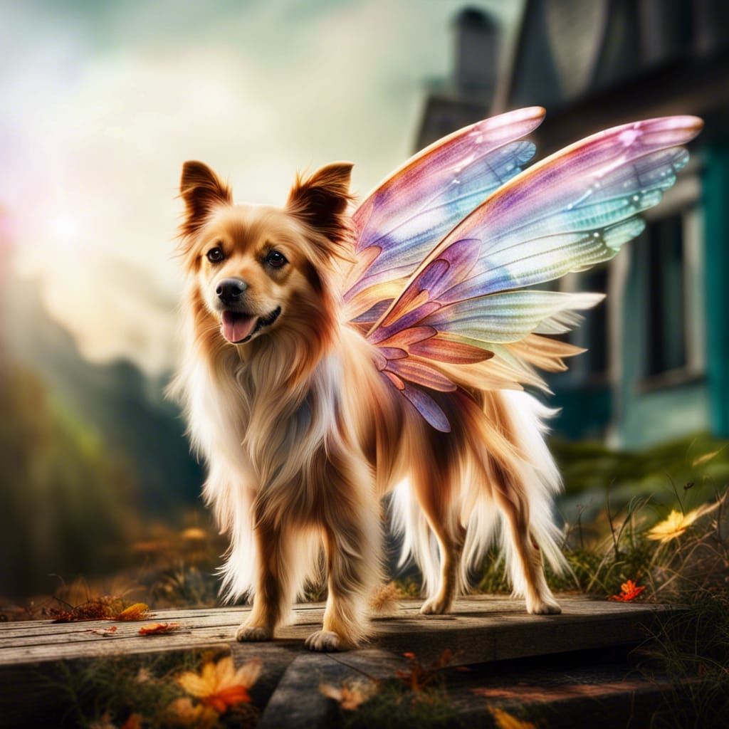 Dog fairy colorful wings - AI Generated Artwork - NightCafe Creator