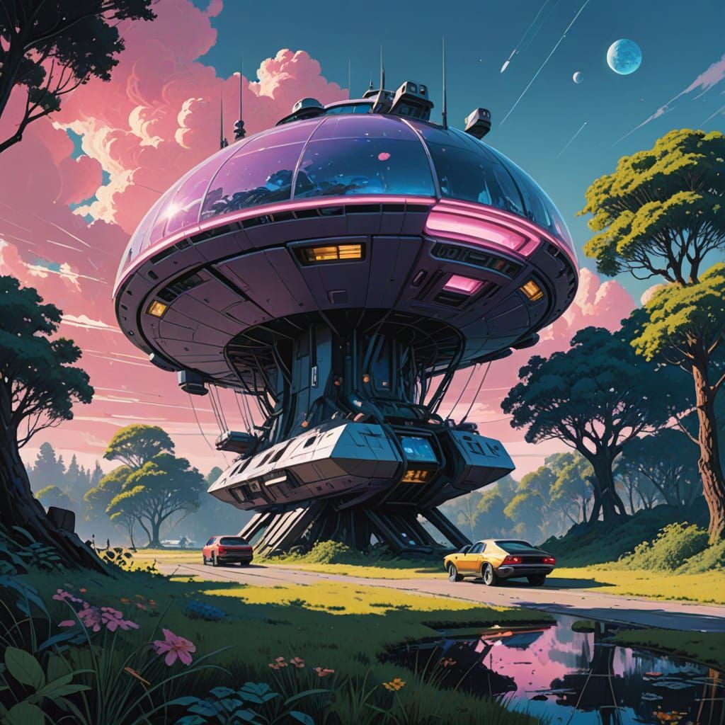 Solarpunk Treehouse in a Futuristic Spacecraft Soa... - AI Art
