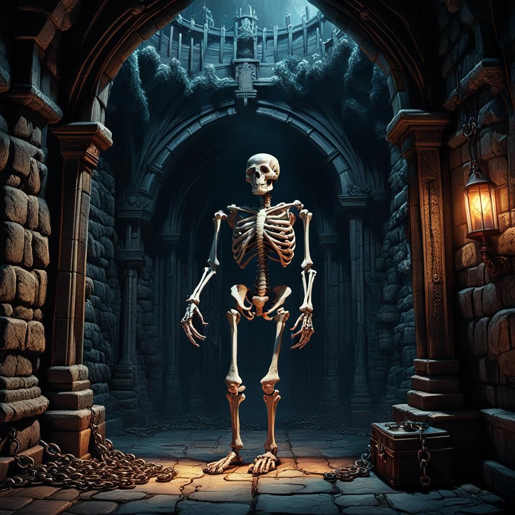 A Castle Dungeon with A Skeleton chained to the wall Epic cinematic ...