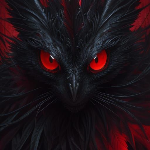 Surreal Alien Raven with Tendrils and Red Eyes - AI Art