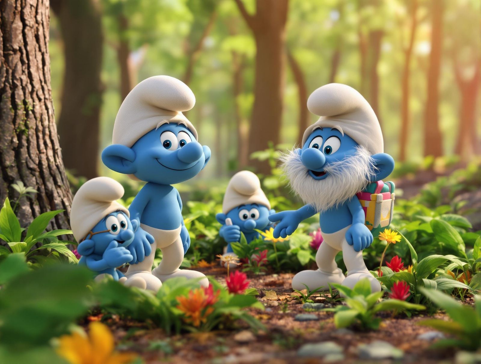 Vibrant Smurfs in an Enchanting Forest Scene, in 3... - AI Art