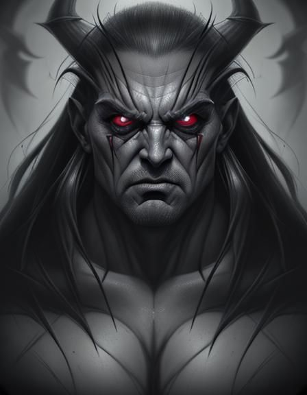 Evil man, beautiful evil face and evil eyes, evil skin, evil massive ...