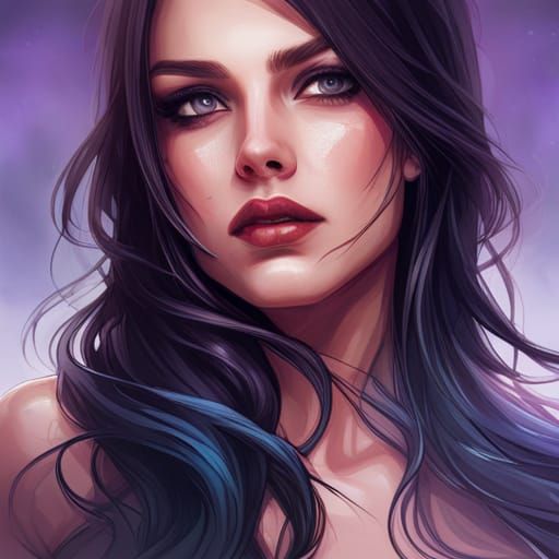 Highly detailed, e-girl, black hair, eyeliner, dark makeup, long hair ...