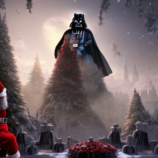 Darth Vader visits Santa Claus house and puts presents under tree ...