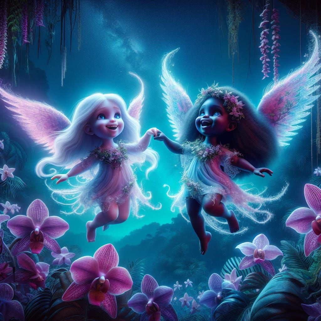 A hyper-realistic digital artwork of two beautiful tiny ghost micro ...