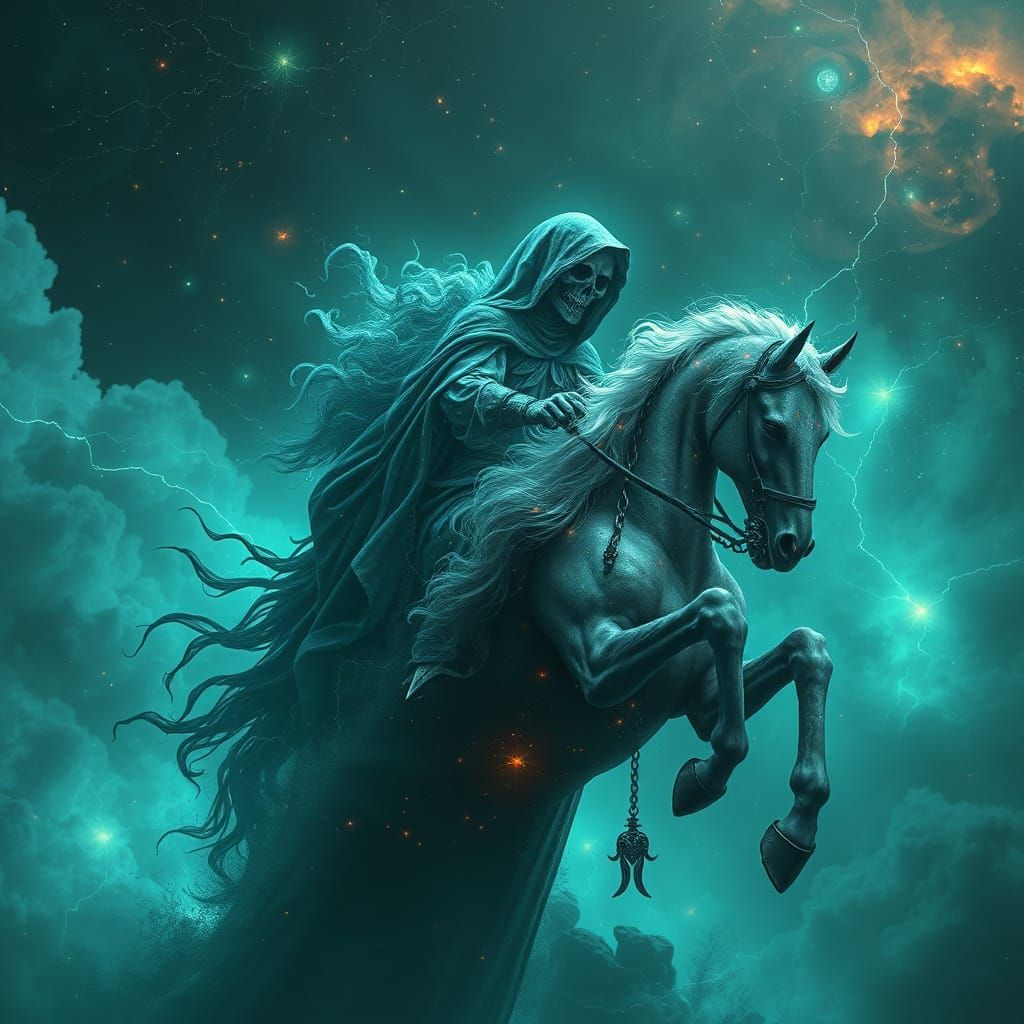 Grim Reaper - Ethereal Grim Reaper Rides Starlight Horse in ...