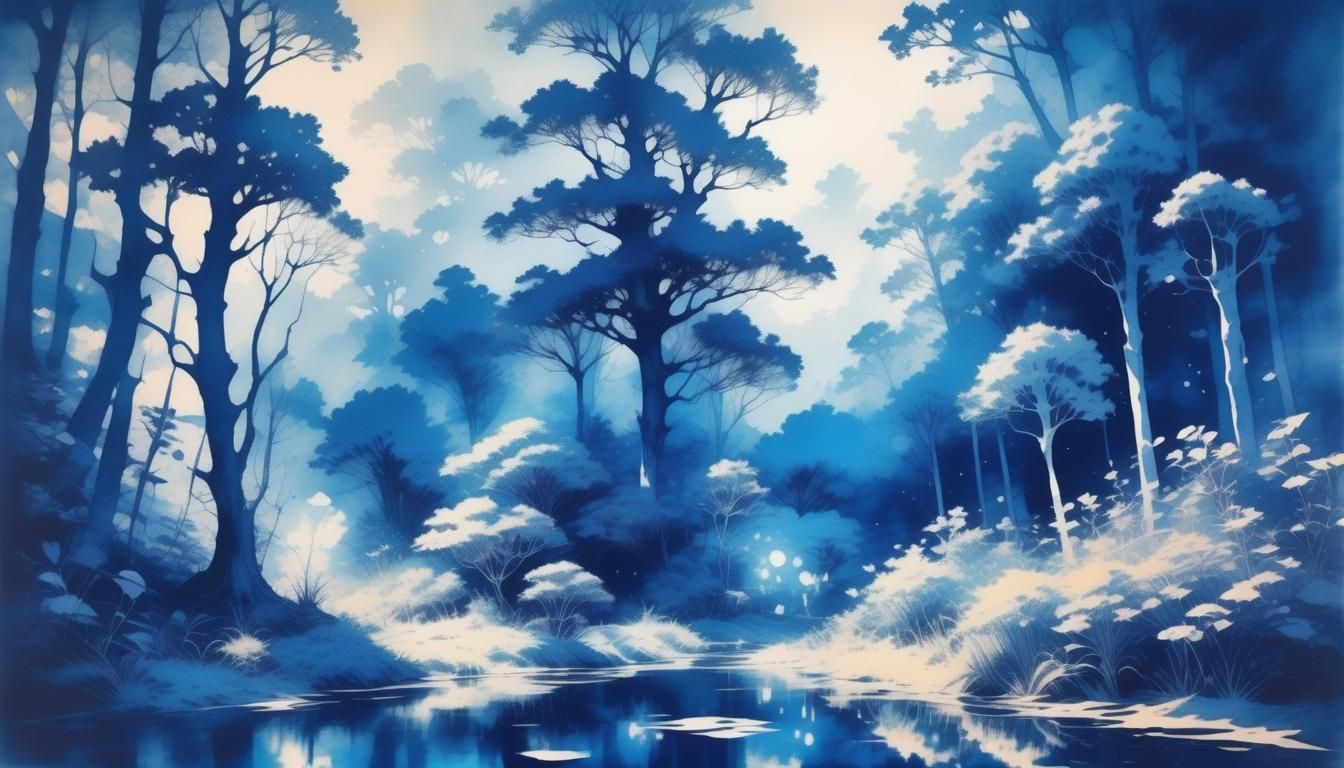 Ethereal Cyanotype Landscapes, magical forests, angelic, atmospheric ...