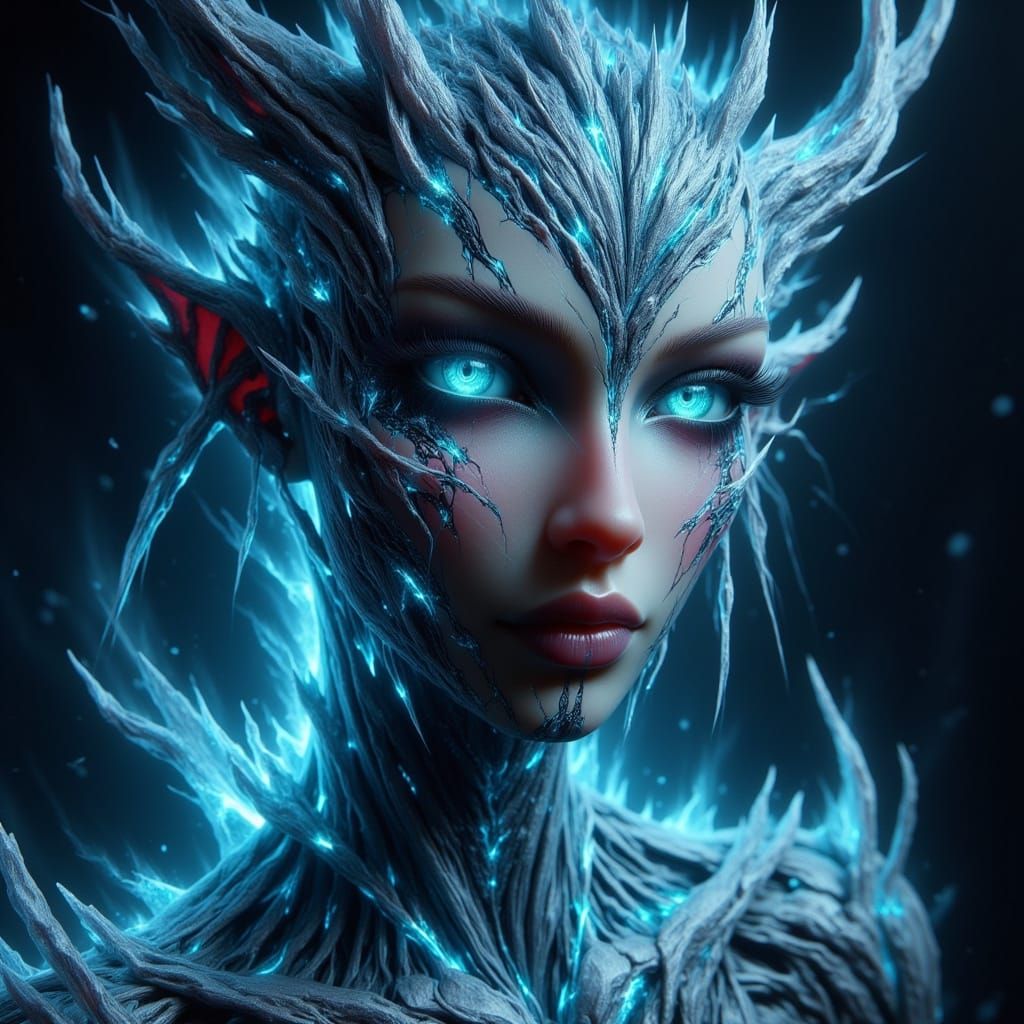 Ethereal Alien Empress with Iridescent Membrane an... - AI Art