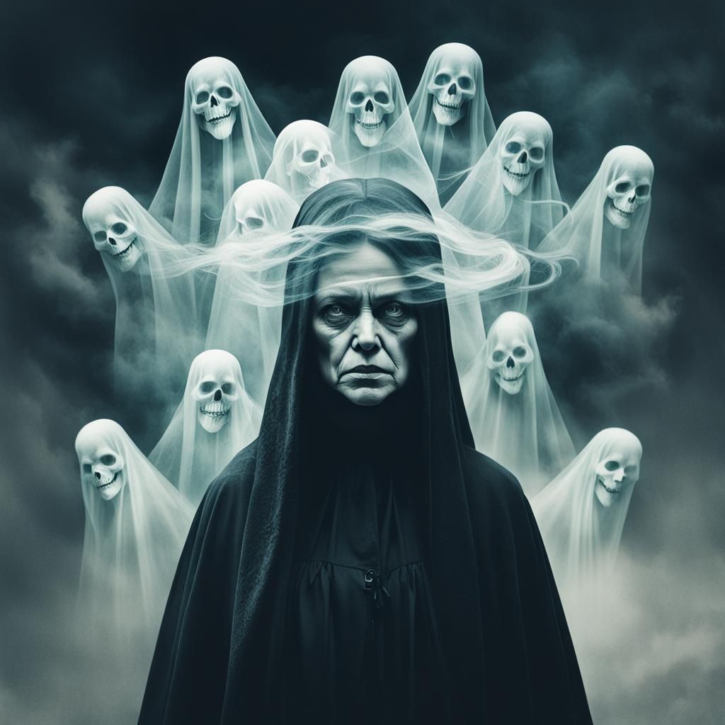 Double Exposure Photography Ghosts In Head Of Witch - AI Generated ...