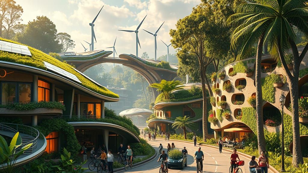 A futuristic solarpunk village - Futuristic Eco Village in ...