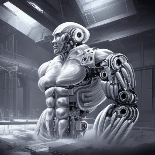 Bodybuilding Robot - AI Generated Artwork - NightCafe Creator