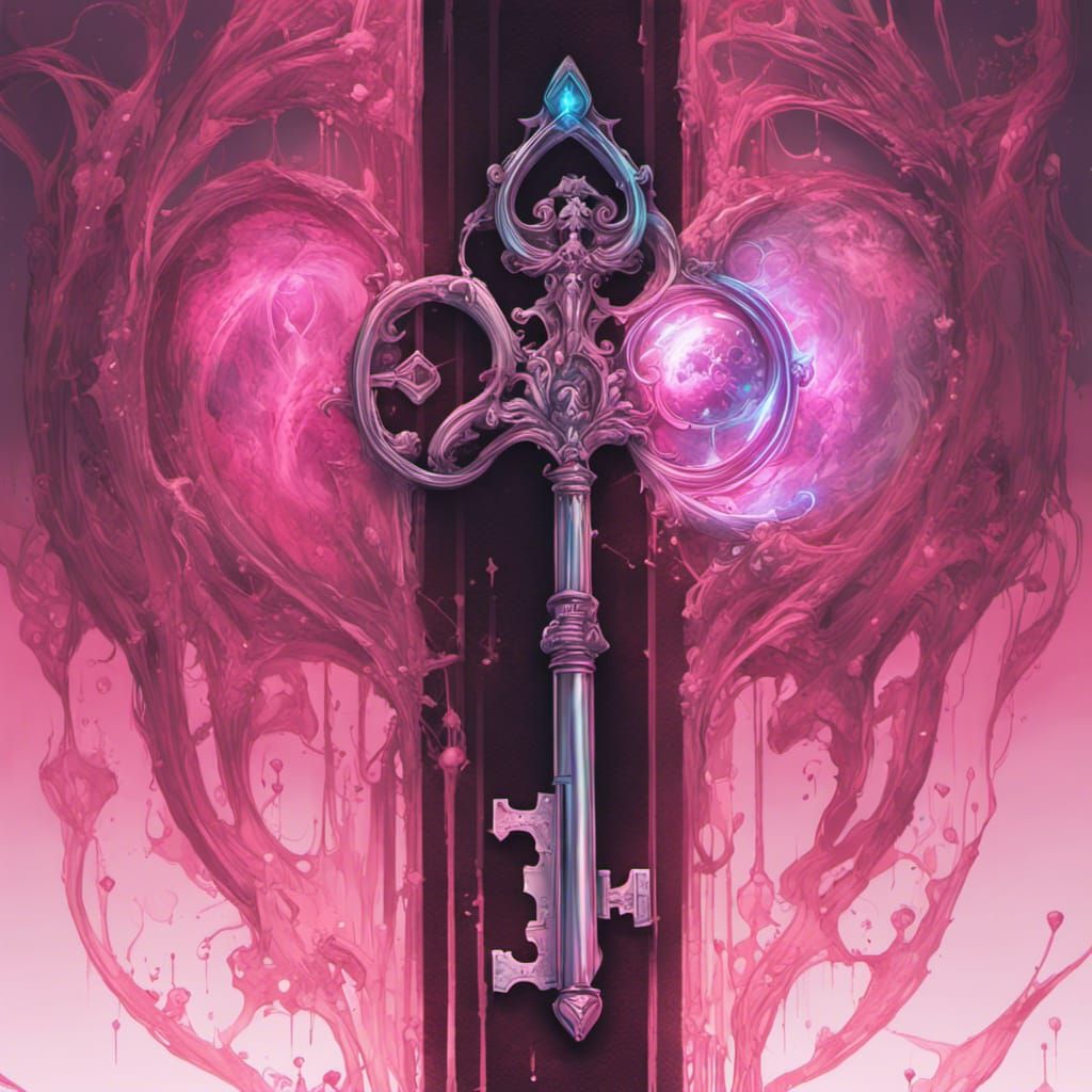 intricate_mystical_bioluminescent_pink_glow_magical_heart_key, sharp ...