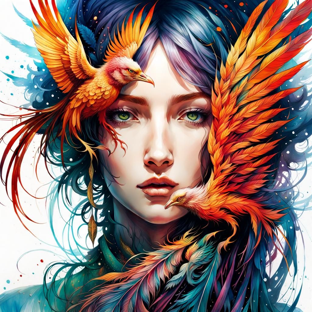Portrait of a Phoenix by Carne Griffiths and Yoshitaka Amano, Epic ...