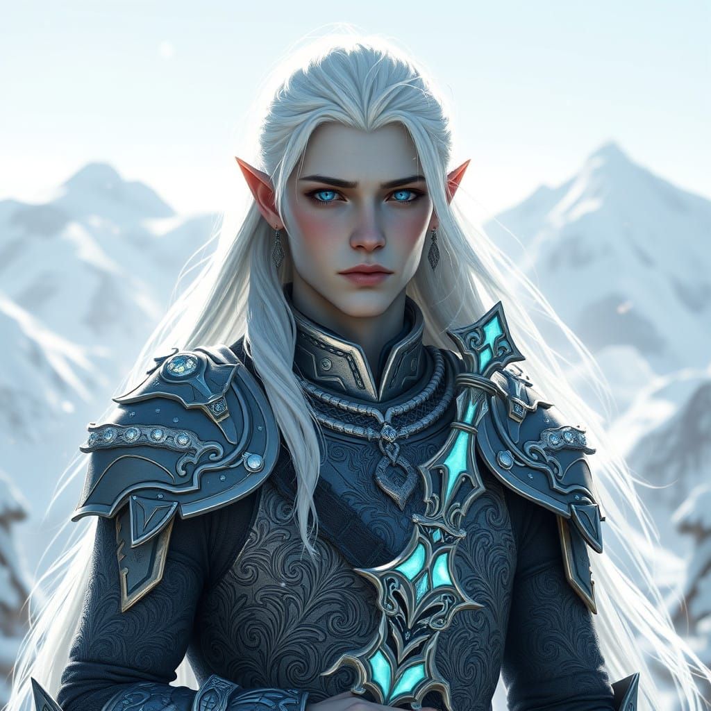 Ethereal Snow Elf Lord in Ancient Armor - AI Art