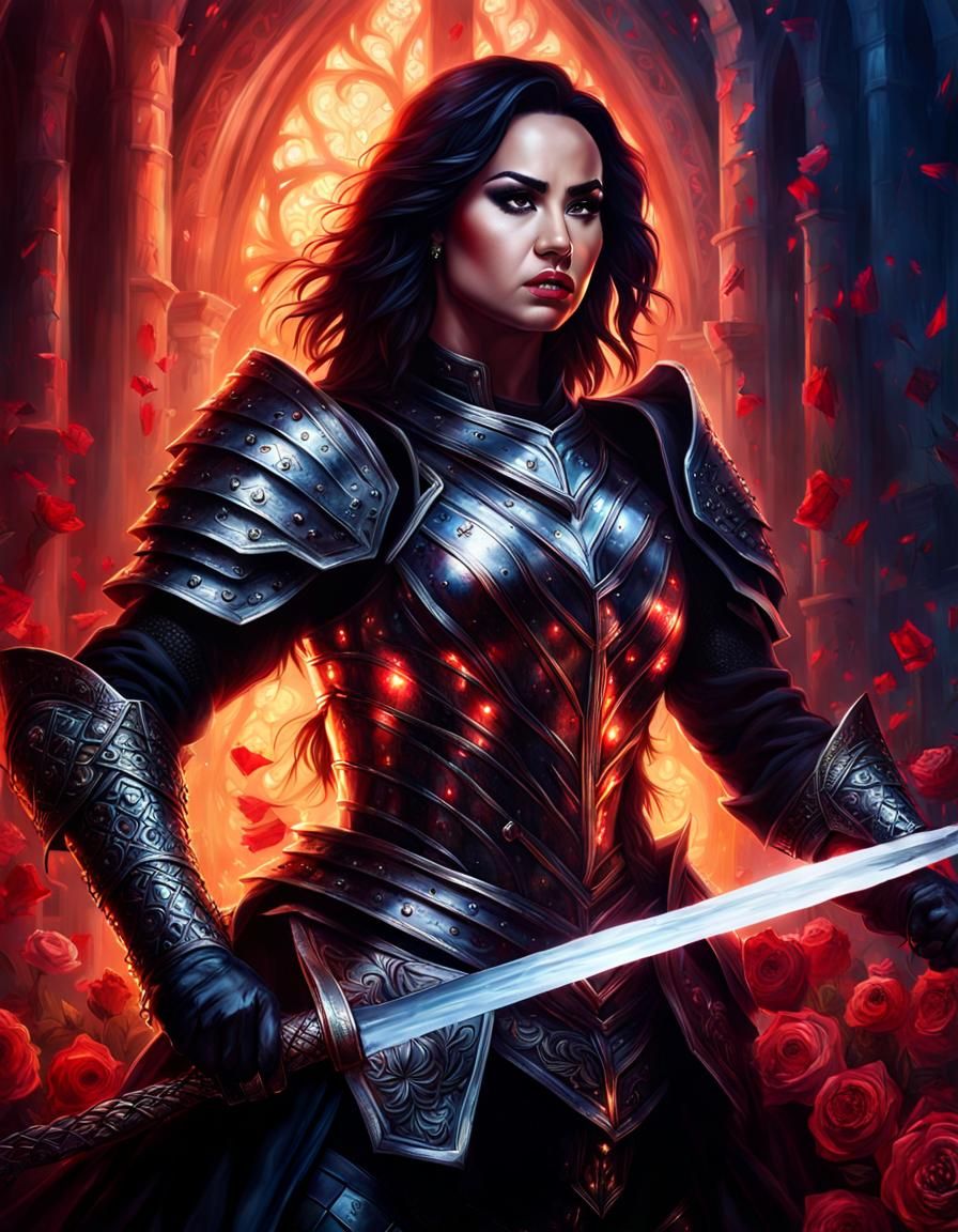 Demi Lovato wearing armor and holding a sword - AI Generated Artwork ...