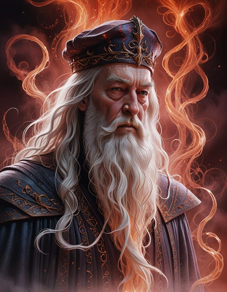 dumbledore as a ghost in red - Ethereal Dumbledore in Fiery...