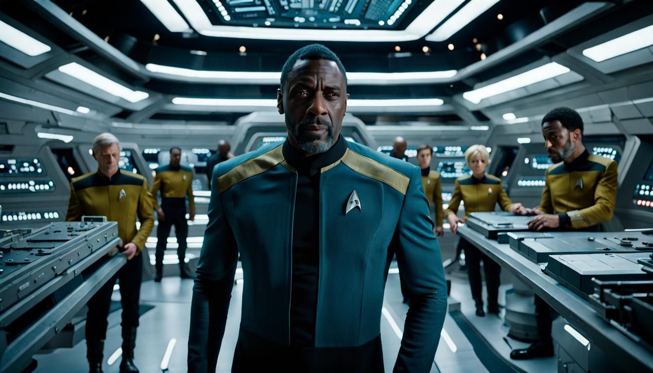 long shot, idris elba, as captain in Star Trek, hundreds of crew ...