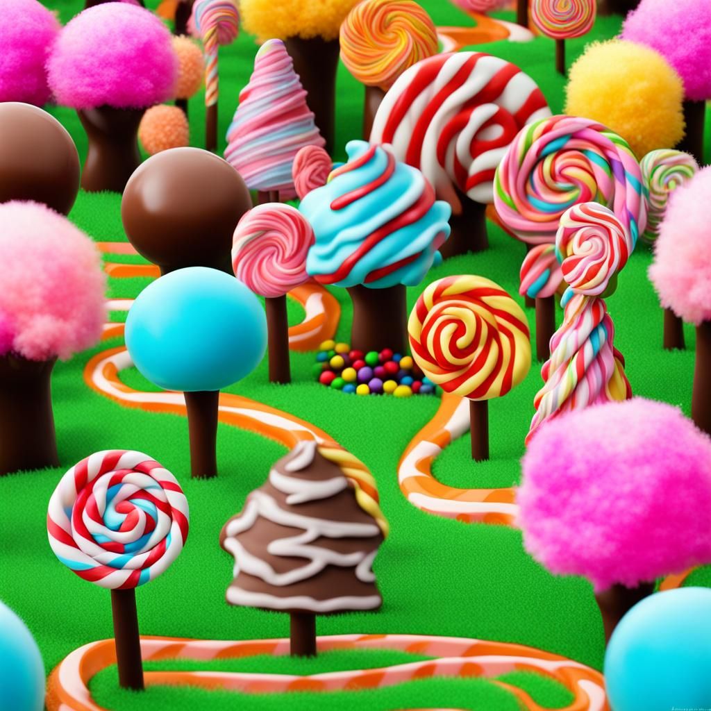 a wonderful colourful candy wonderland chocolate paths cotton candy ...
