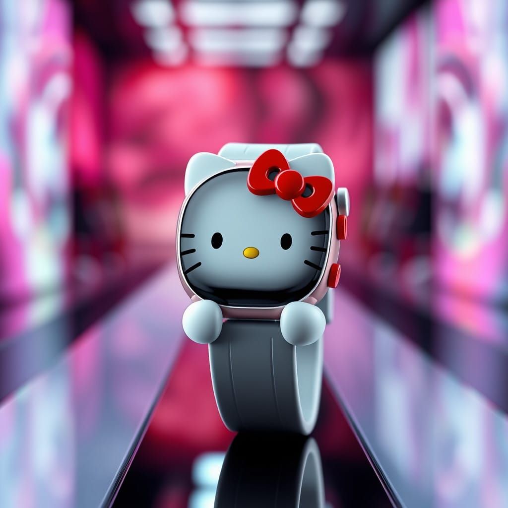 Hello Kitty Smartwatch on Futuristic Runway with R... - AI Art