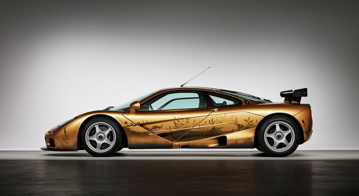 Sleek British Track Car in Golden Savannah Landsca... - AI Art