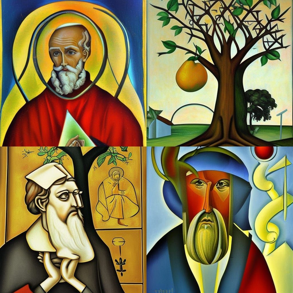 Saint Augustine and the pear tree. Analytical computational cubist oil ...