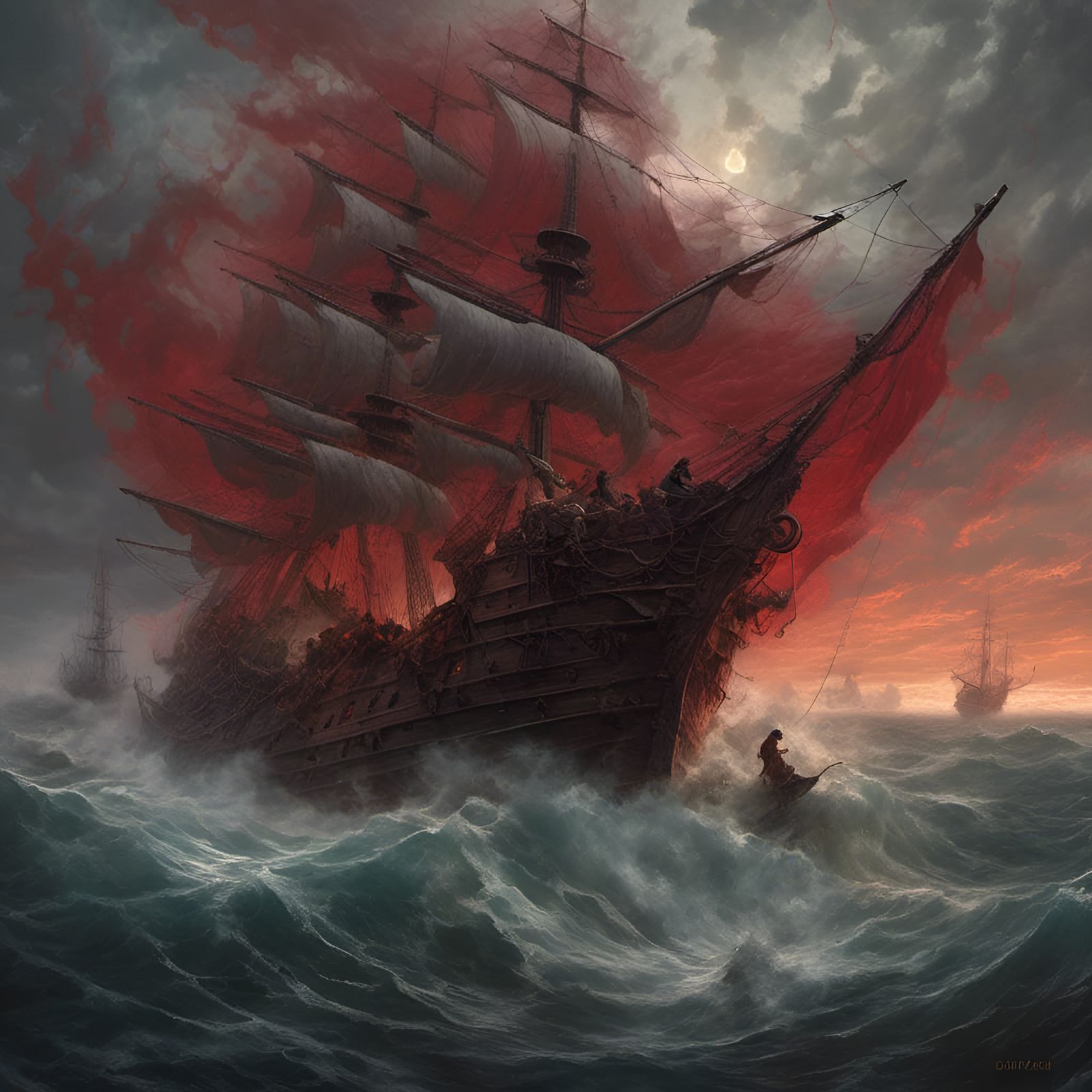 Demon pirate,Flying Dutchman,sea,storm,bright dynamic lighting Gustave ...
