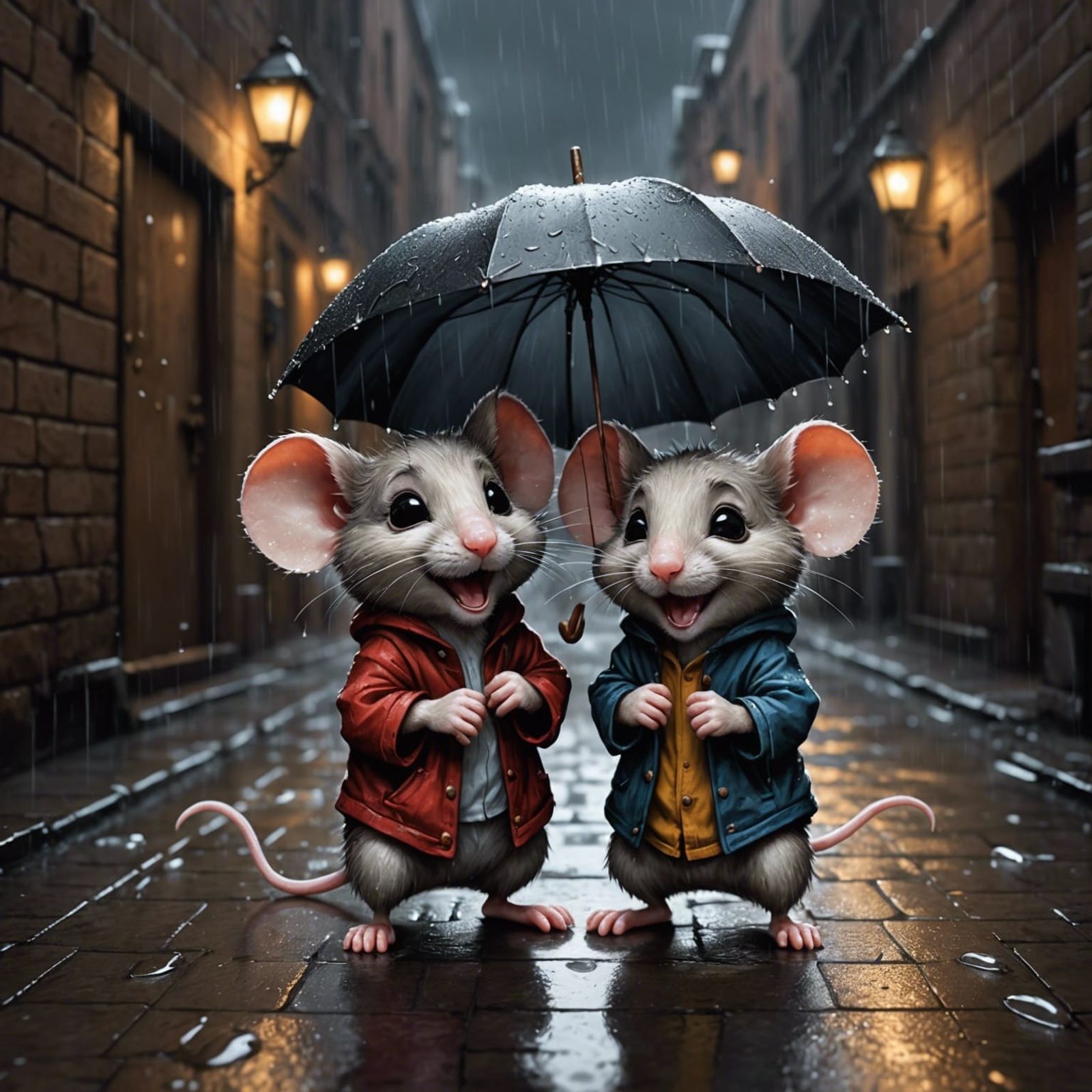 Mice in rain under umbrella - AI Generated Artwork - NightCafe Creator
