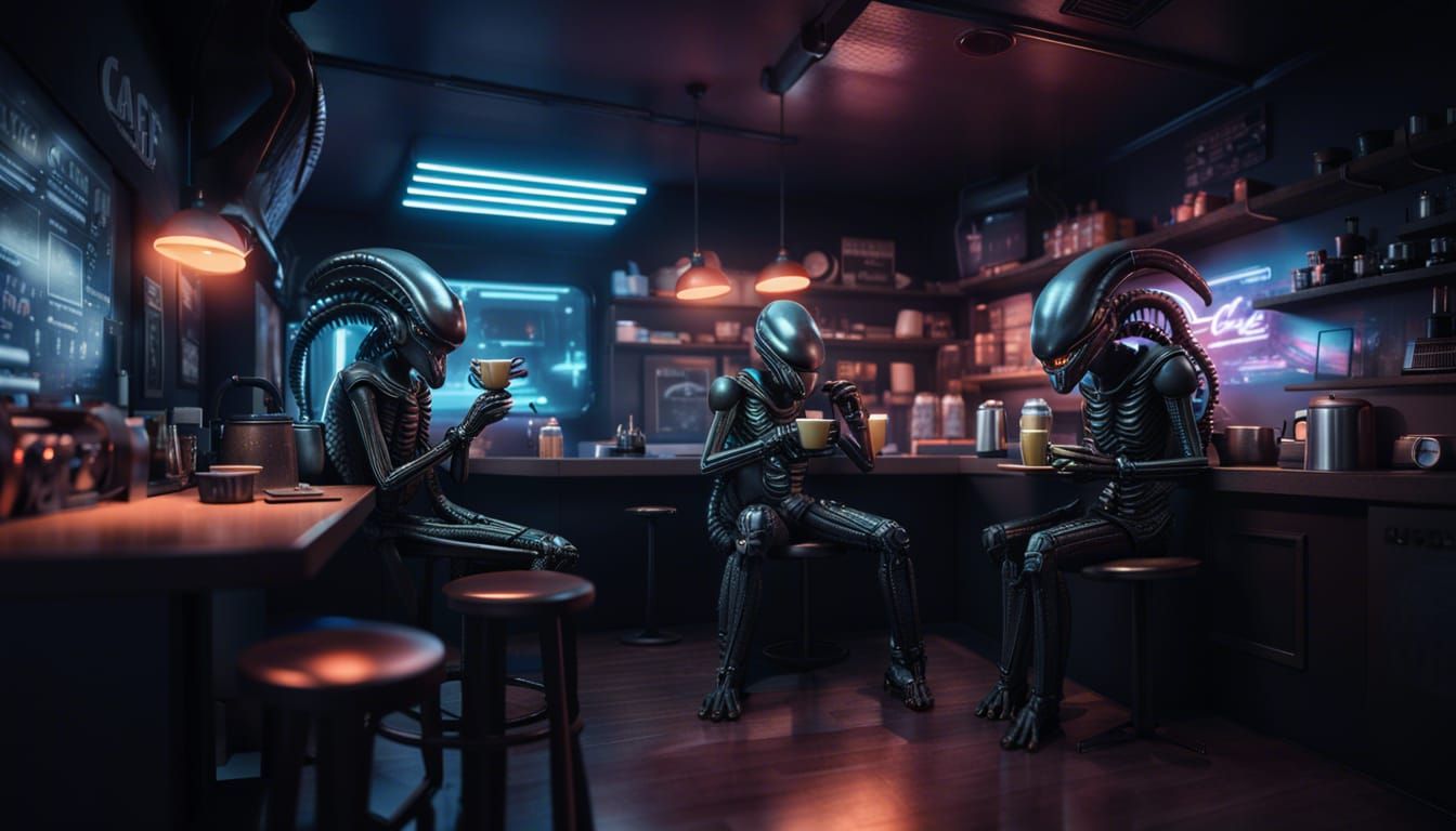Xenomorph Coffee Break - AI Generated Artwork - NightCafe Creator