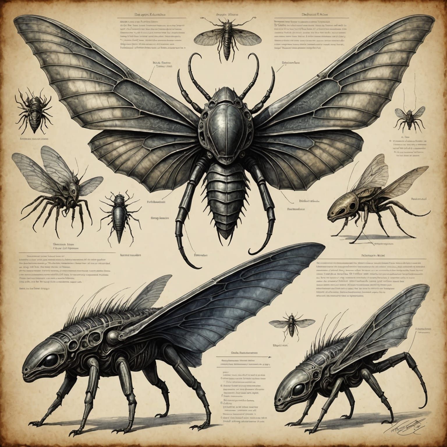 scientific diagrams and sketches of alien life forms as observed on an ...