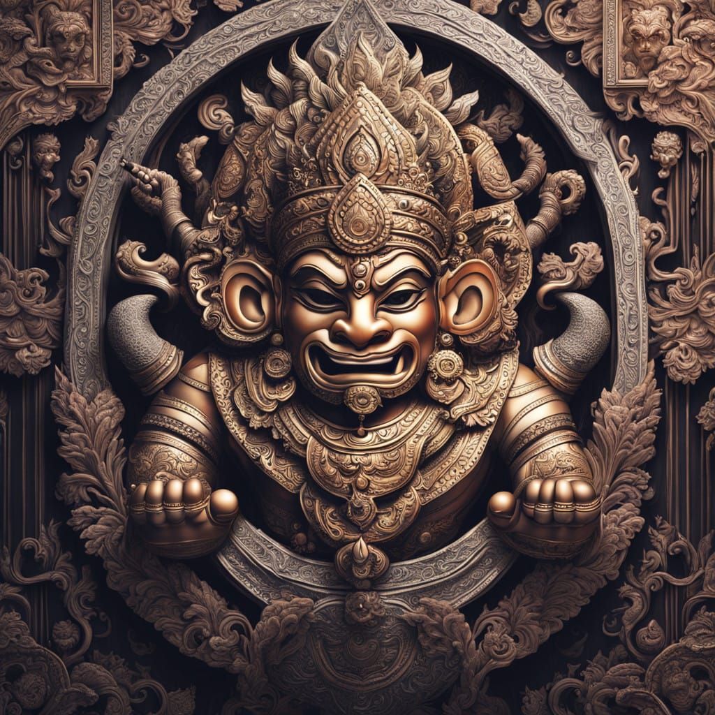 Hanuman Emerging in Bas-Relief Glory - AI Art