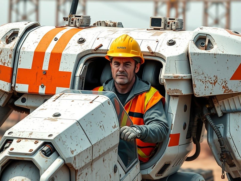 Construction Worker in Futuristic Work-Site Mech - AI Art