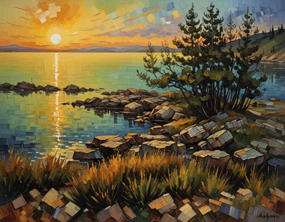 Summer Lake Sunset - Sunset over Serene Lake Landscape in Vi...