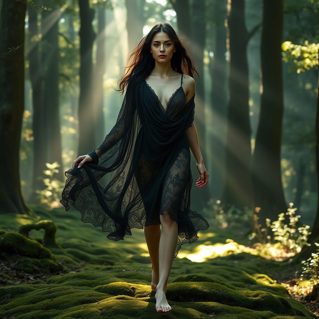 Serene Forest Nymph in Jewel-Toned Elegance - AI Art