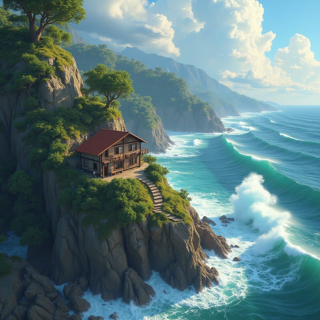 Whimsical Cliffside Farms Hang Precariously Above ... - AI Art