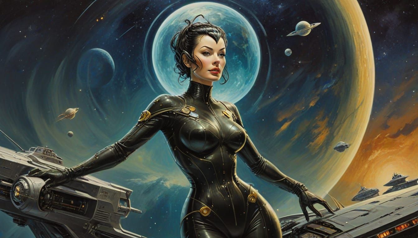 Star Trek, female Borg on Borg space ship. Vintage pin-up poster, early ...