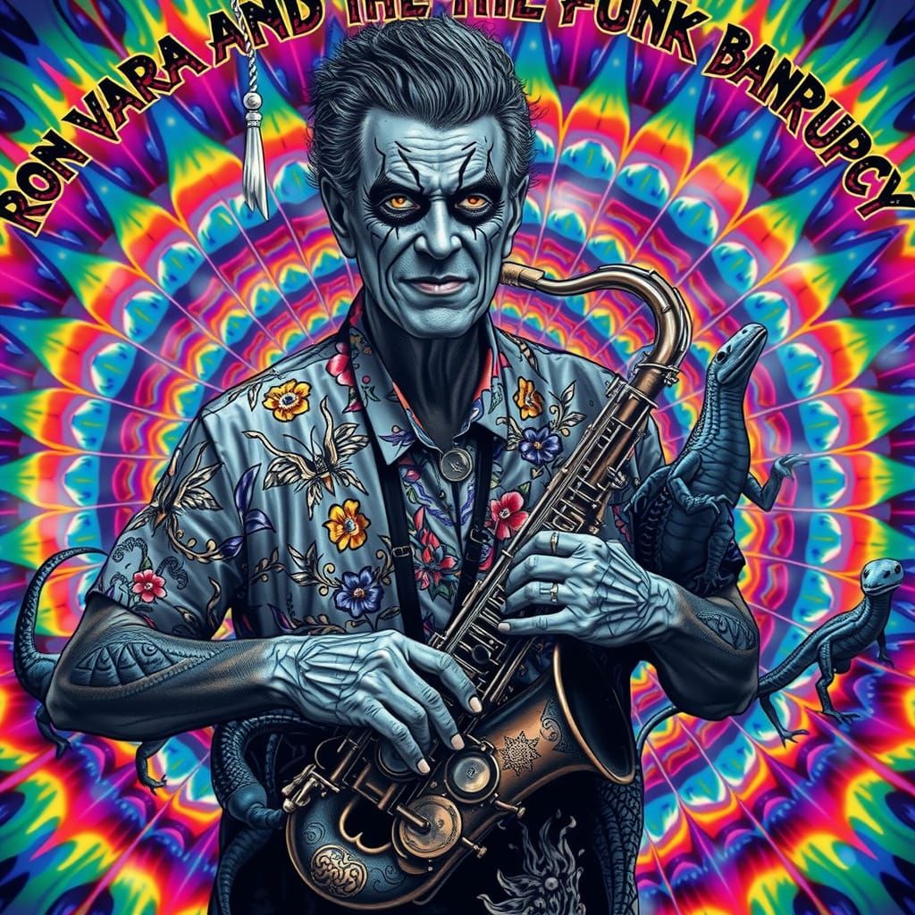 Eccentric Rock Star in Psychedelic Surroundings, a... - AI Art