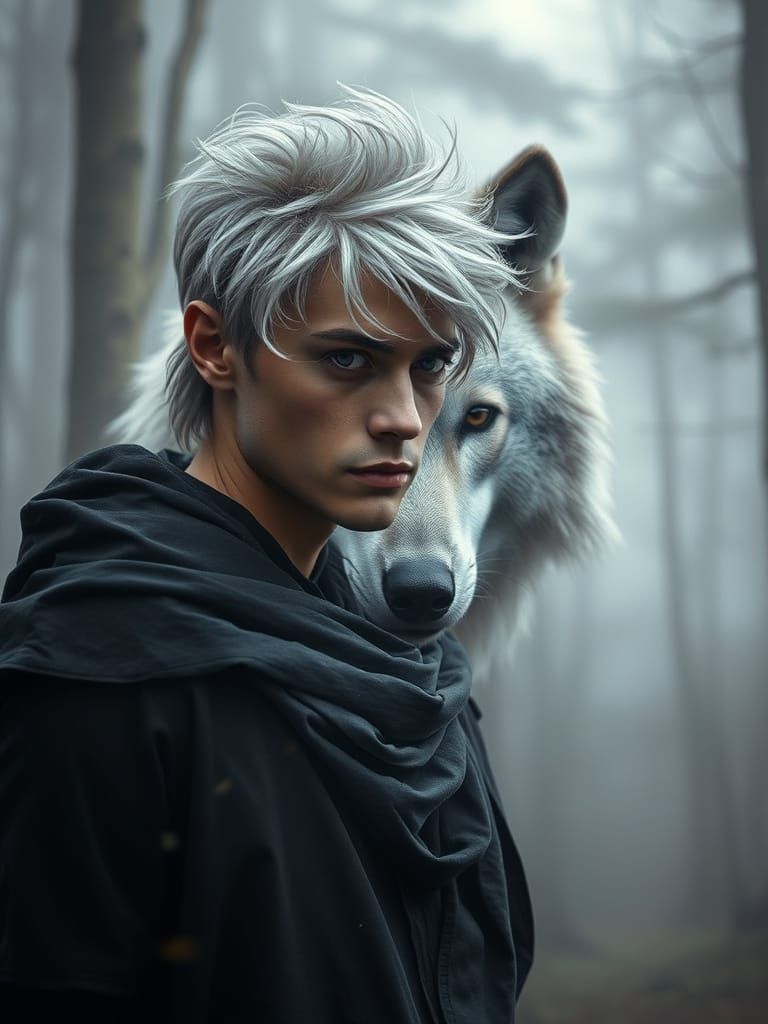 giant silver wolf - Man Transforms into Silver Wolf in Foggy...