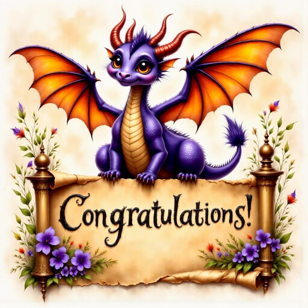 Congratulations - Elegant Whimsical Dragon Wishes You Congra...
