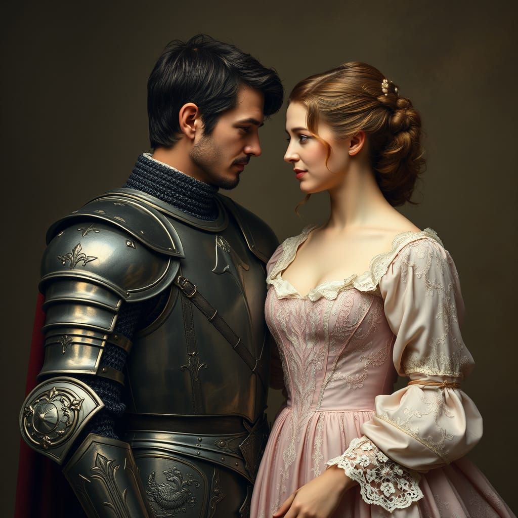 Love and war - Chivalrous Knight and Elegant Lady Share Tend...