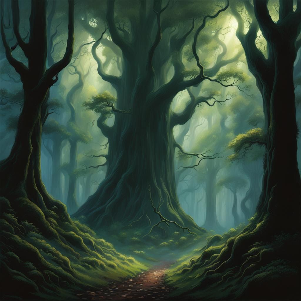 Eldritch forest, concept art in the style of Andy Fairhurst - AI ...