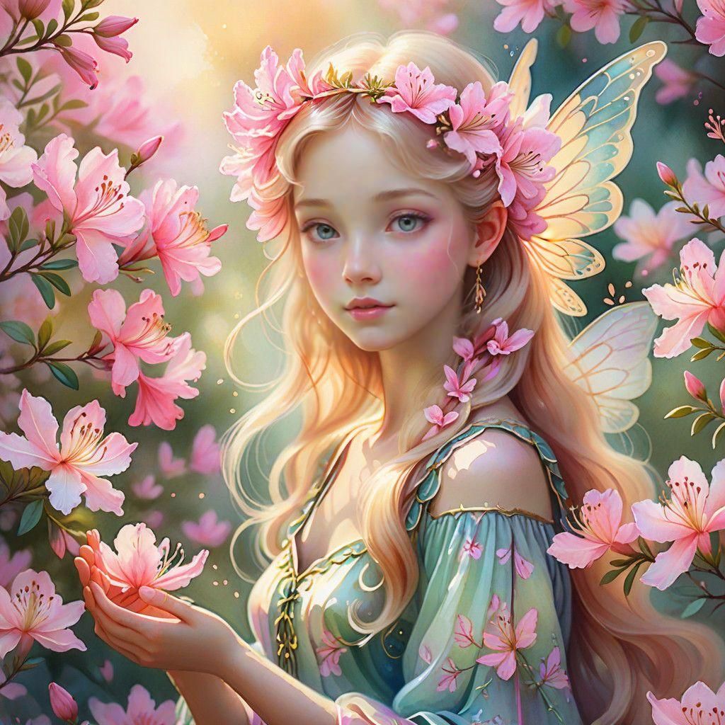 Azalea Fairy - Whimsical Azalea Fairy in a Floral Wonderlan...