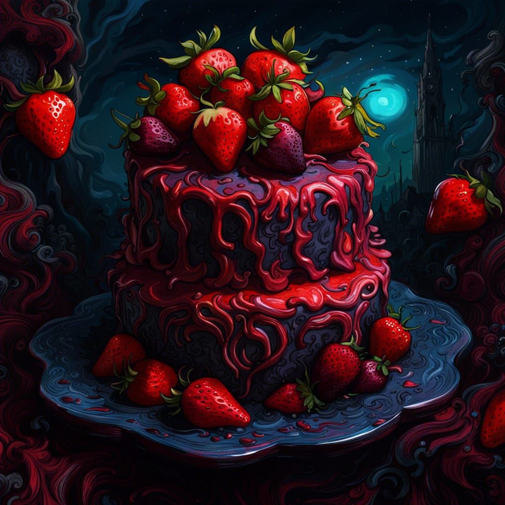 Goth strawberry cake - AI Generated Artwork - NightCafe Creator