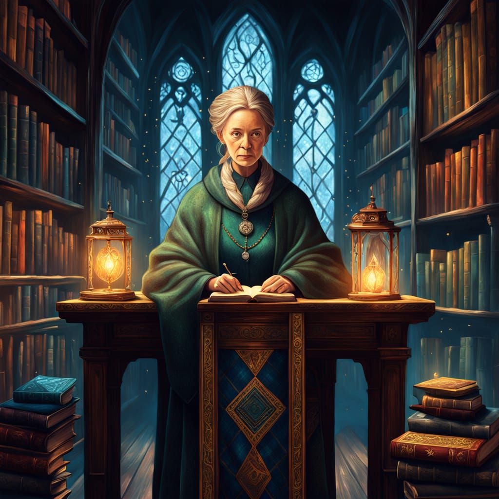Elegant McGonagall in Whimsical Hogwarts Classroom - AI Art