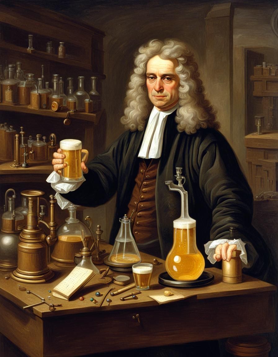 Sir Issac Newton performing alchemy to find the secret to eternal life ...