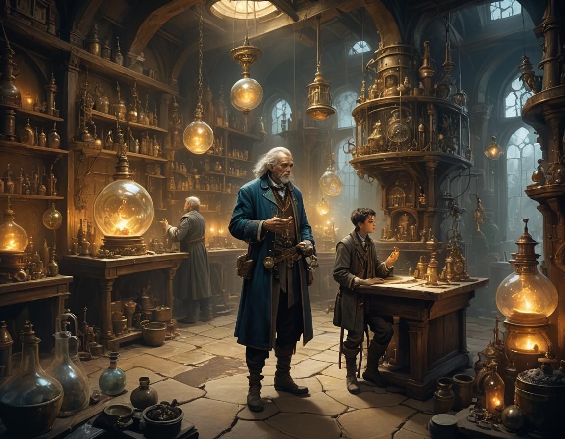 alchemist Apprentice and his old mentor - AI Generated Artwork ...